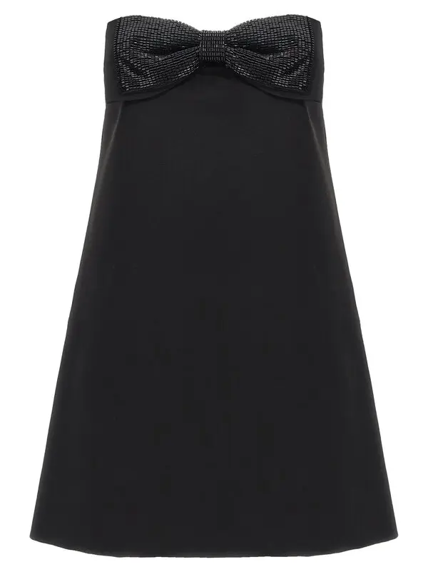 SELF-PORTRAIT Crepe Bandeau Mini Dress With Beaded Bow Detail - Black