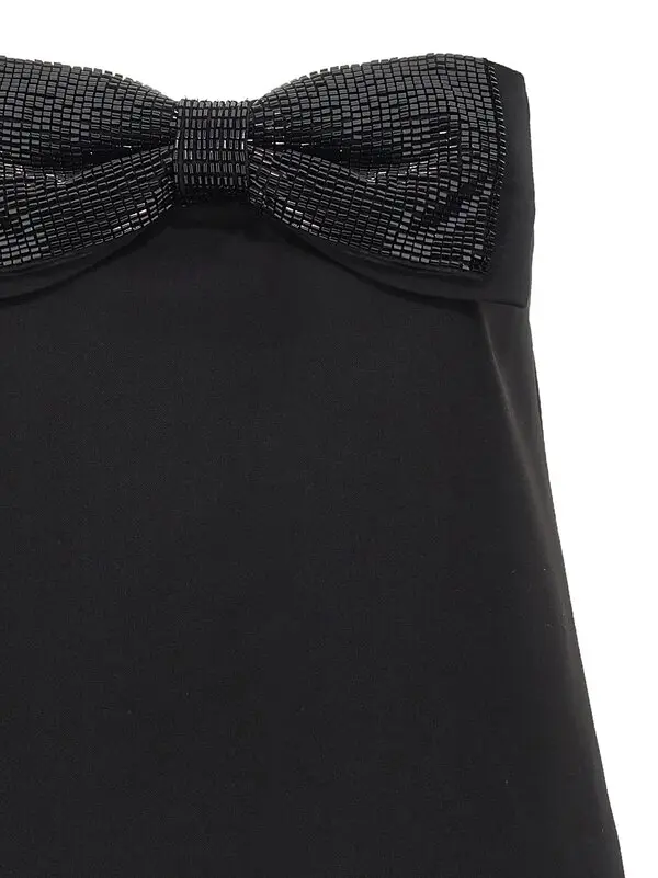 SELF-PORTRAIT Crepe Bandeau Mini Dress With Beaded Bow Detail - Black