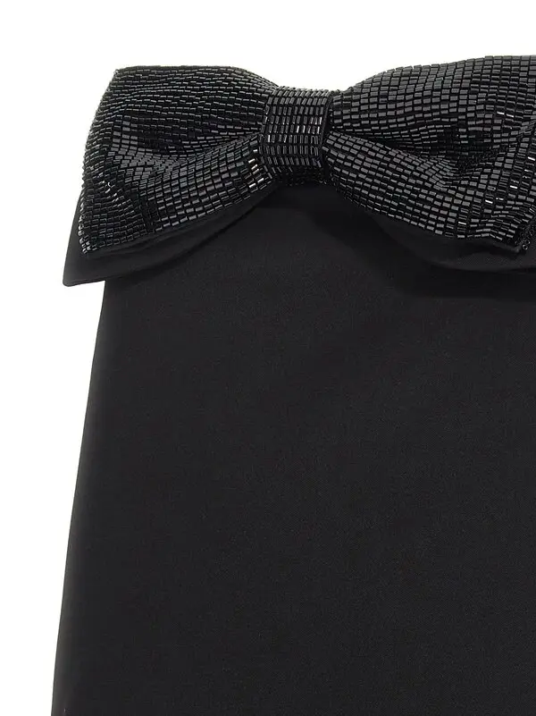 SELF-PORTRAIT Crepe Bandeau Mini Dress With Beaded Bow Detail - Black