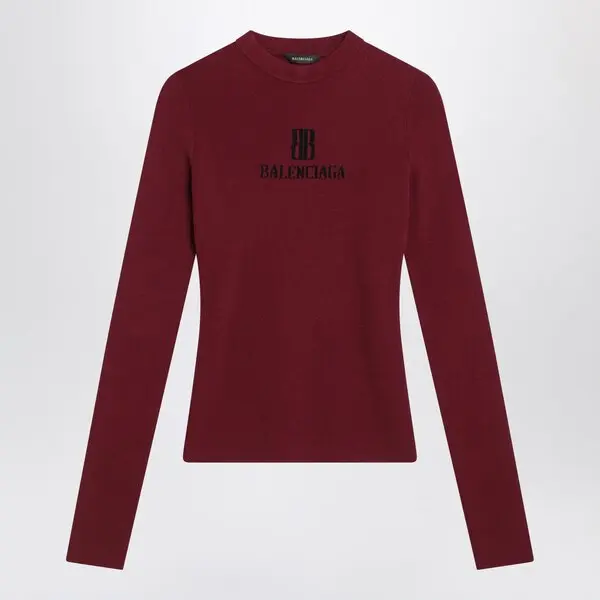 Balenciaga Ribbed Burgundy Nano Bb Sweater - Red