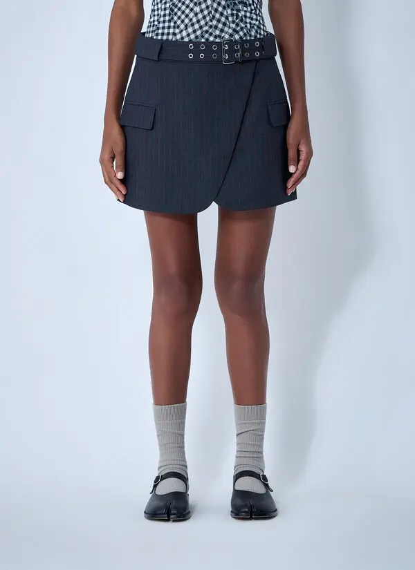 GANNI Stretch Stripe Mini Skirt - Gray