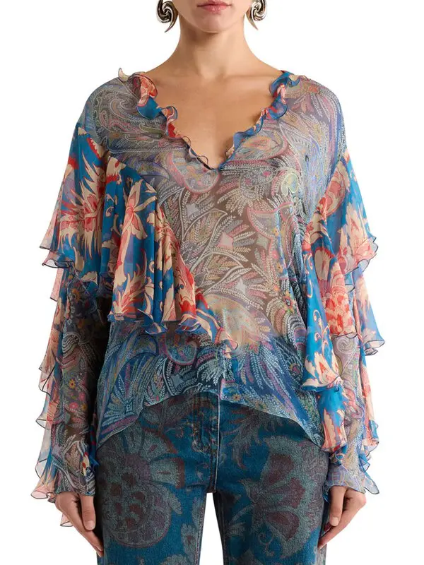 Etro Long-sleeved Silk Blouse With Ruffles