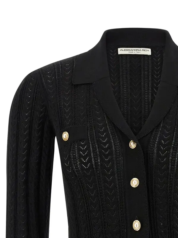 Alessandra Rich Knit Cardigan With Lapel Neck