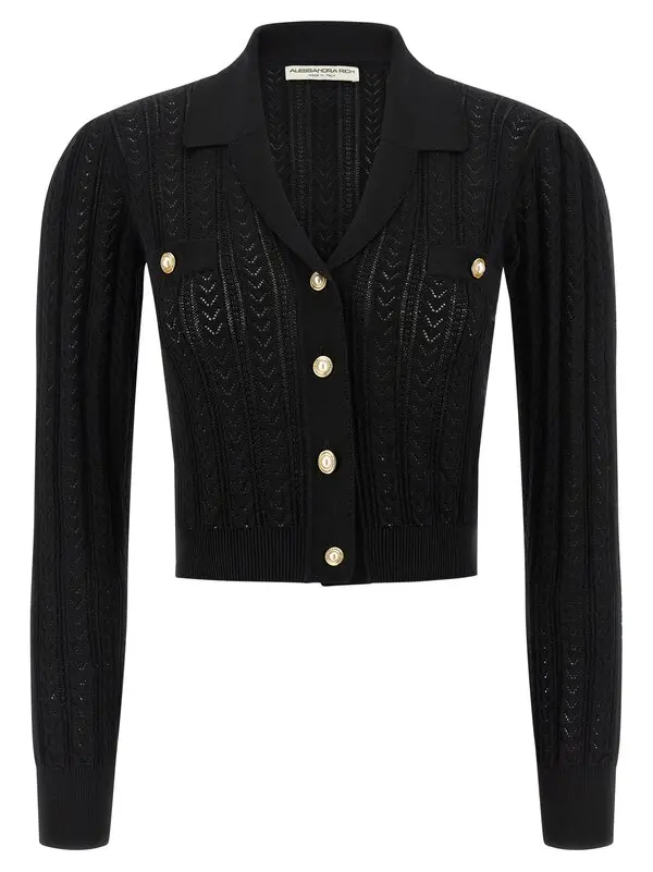 Alessandra Rich Knit Cardigan With Lapel Neck - Black
