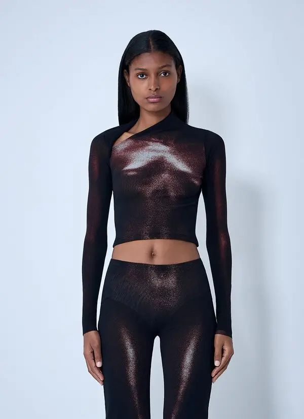 JEAN PAUL GAULTIER Wood Print Mesh Top - Black