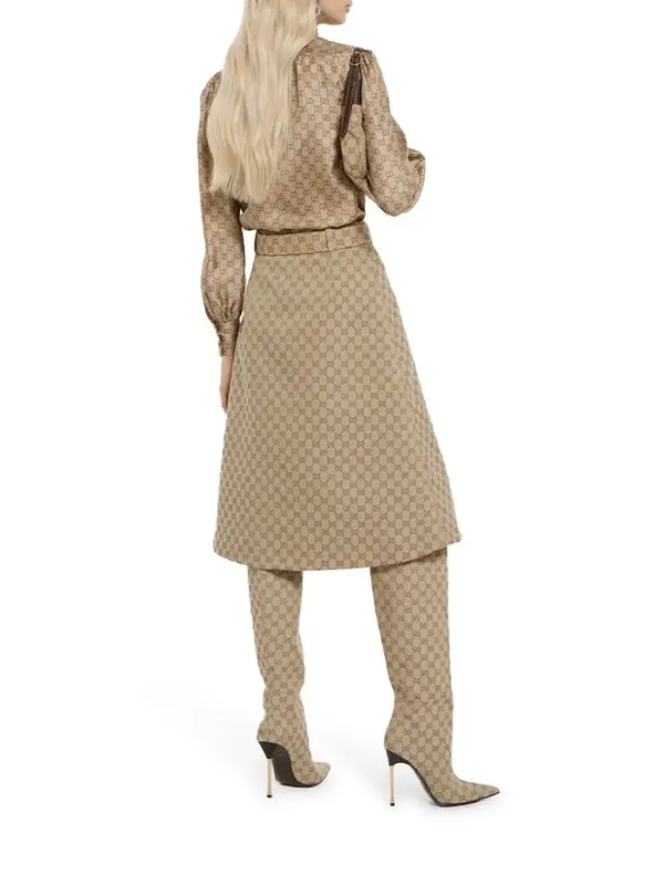 Gucci Gg Jacquard Cotton A-line Skirt With Leather Trim