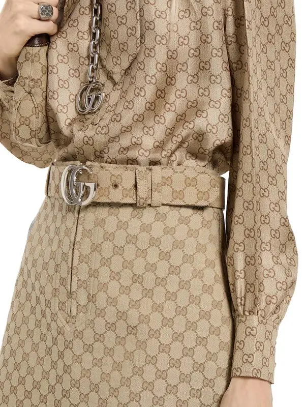 Gucci Gg Jacquard Cotton A-line Skirt With Leather Trim