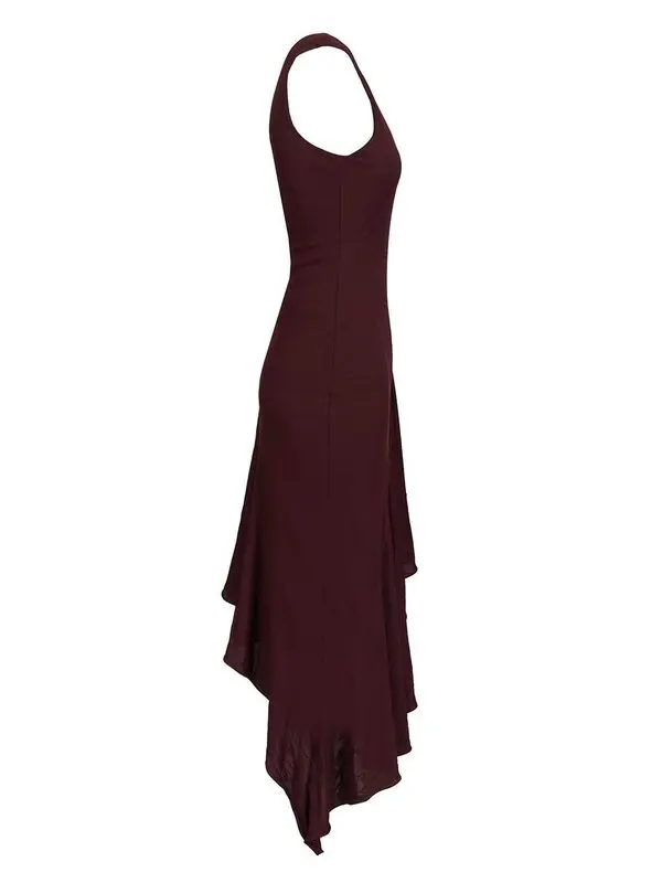 Alaïa Asymmetrical Flowing Jersey Dress With Ruffles