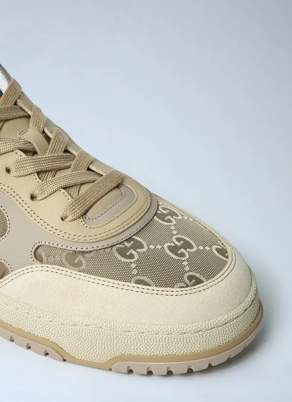 Gucci Re-web Leather Sneakers With Interlocking G Motif - Cream