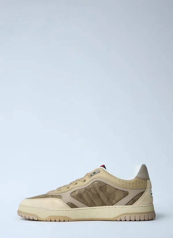 Gucci Re-web Leather Sneakers With Interlocking G Motif - Cream