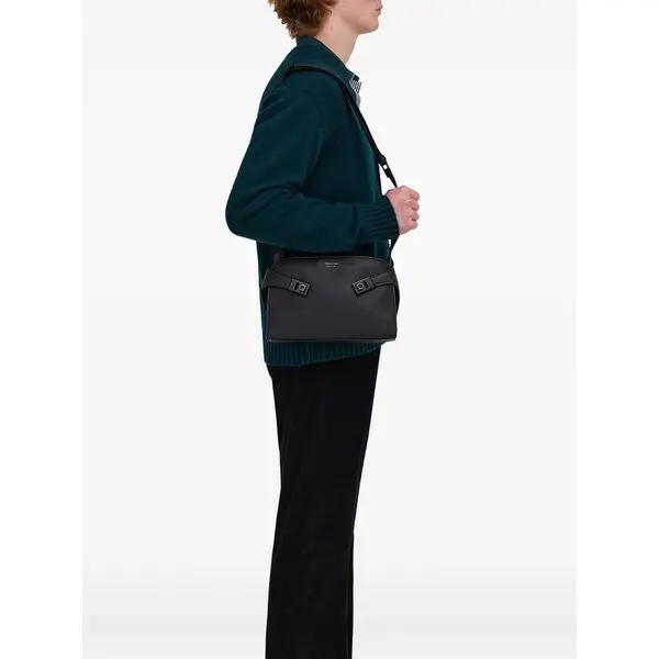 FERRAGAMO Calfskin And Fabric Messenger Bag - Black