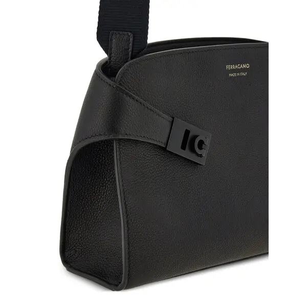 FERRAGAMO Calfskin And Fabric Messenger Bag - Black