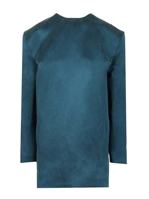Saint Laurent Stonewashed Silk Satin Boxy Mini Dress - Blue