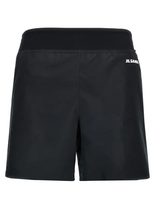 JIL SANDER Stretch Tech Fabric Shorts With Logo Detail - Black