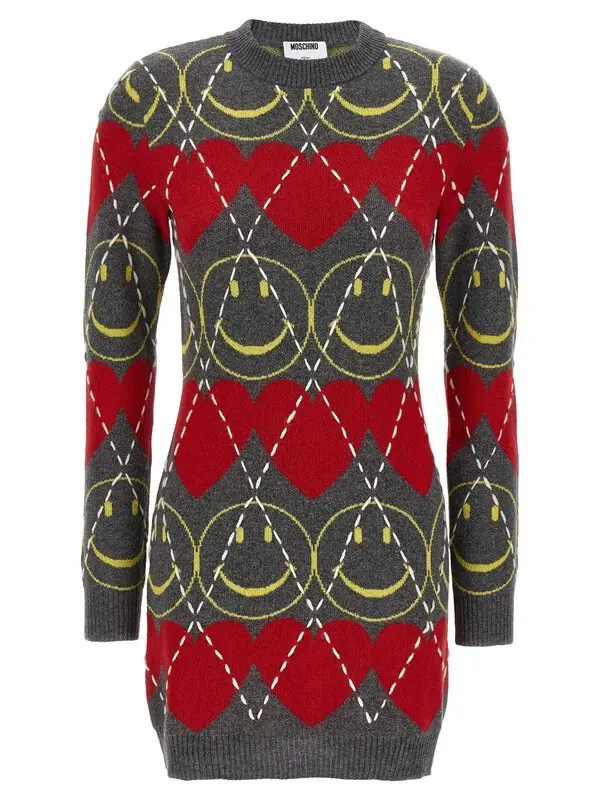 Moschino Smiley® Wool Blend Crewneck Mini Dress - Multicolor