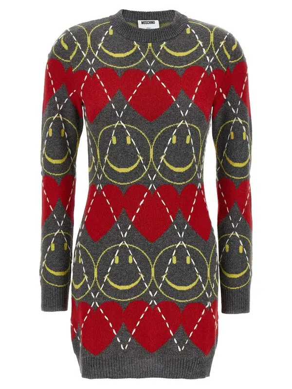 Moschino Smiley® Wool Blend Crewneck Mini Dress - Multicolor