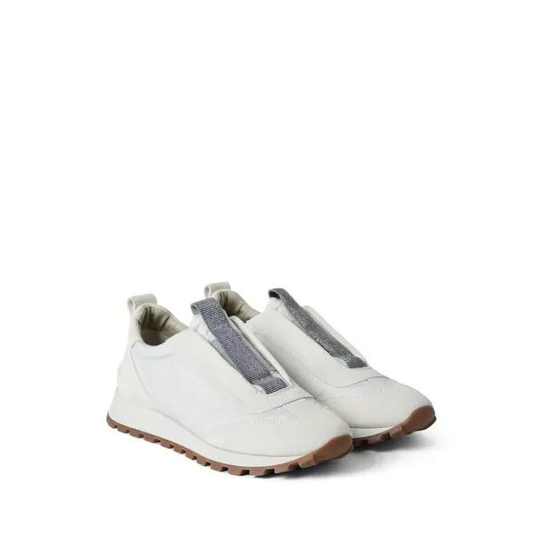 Brunello Cucinelli Ivory Bead Embellishment Panelled Design Slip-on Trainers