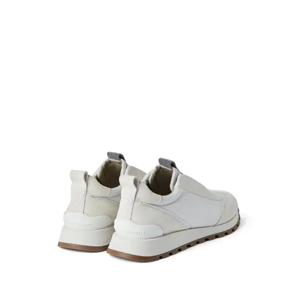 Brunello Cucinelli Ivory Bead Embellishment Panelled Design Slip-on Trainers
