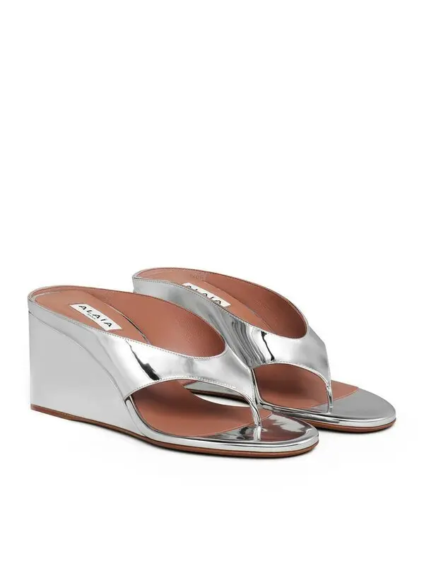 Alaïa Cube Flip-flop Wedge Mules In Metallic Leather