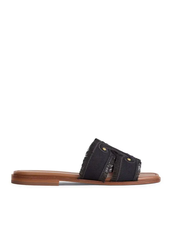 Celine Canvas Mules With Fringe Detail - Black