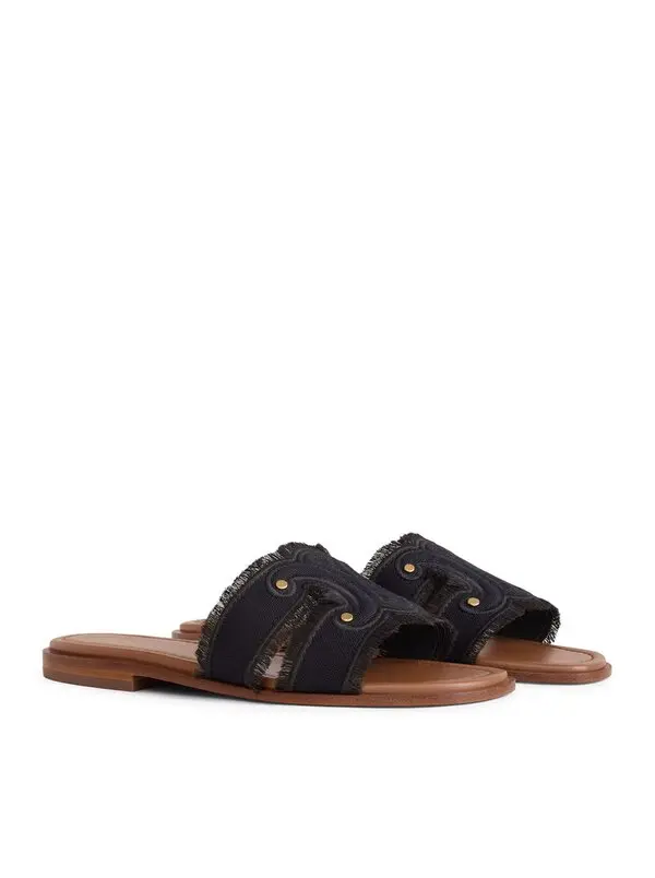 Celine Canvas Mules With Fringe Detail