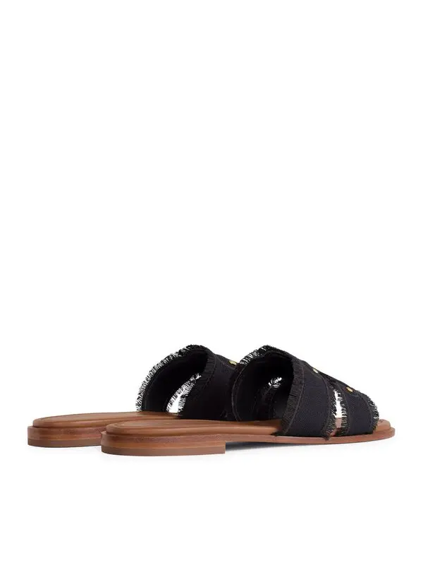 Celine Canvas Mules With Fringe Detail