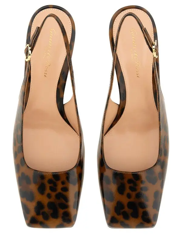 GIANVITO ROSSI Slingback Christina Leopard Print Leather Heels - Multicolor