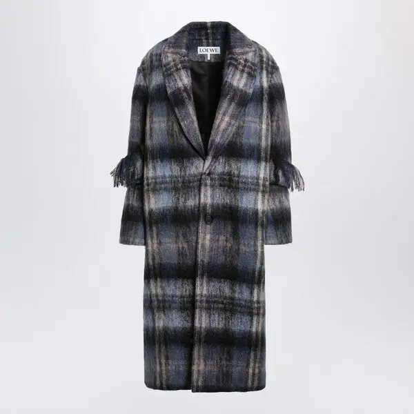 Loewe Checked Mohair And Wool Blend Coat - Blue