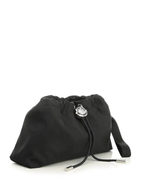 Moncler Pouch With Leather Inserts And Drawstring Closure - Black