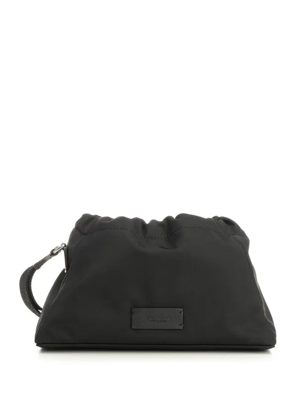 Moncler Pouch With Leather Inserts And Drawstring Closure - Black