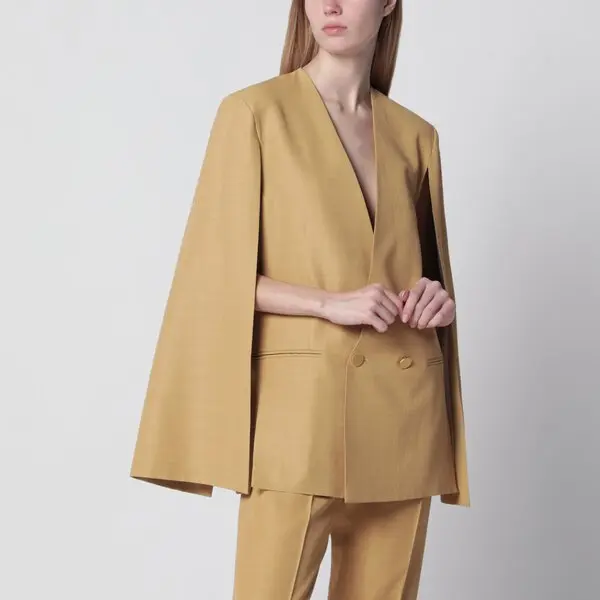 Alberta Ferretti Double-breasted Silk Jacket With Gold-tone Buttons - Cream