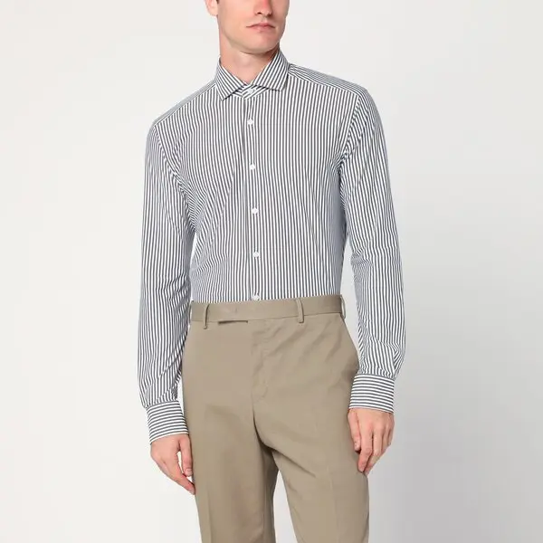 XACUS White Striped Active Twill Shirt Tailor Fit