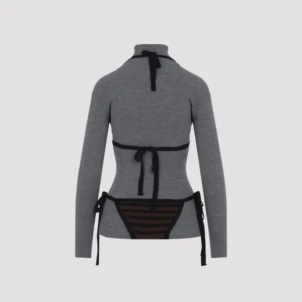 Moschino Virgin Wool Ribbed Turtleneck With Striped Bikini Detail