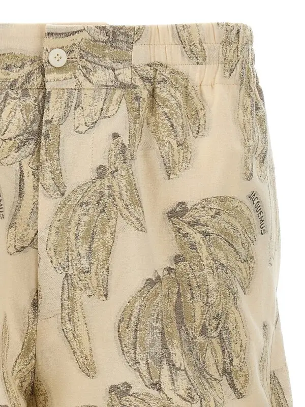 Jacquemus Le Short Aloe Bermuda Shorts With Banana Motif - Cream