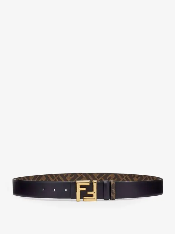 Fendi Rounded Reversible Belt With Gold Ff Buckle