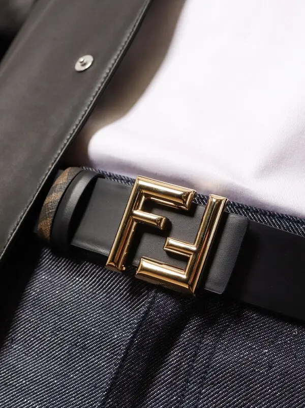 Fendi Rounded Reversible Belt With Gold Ff Buckle