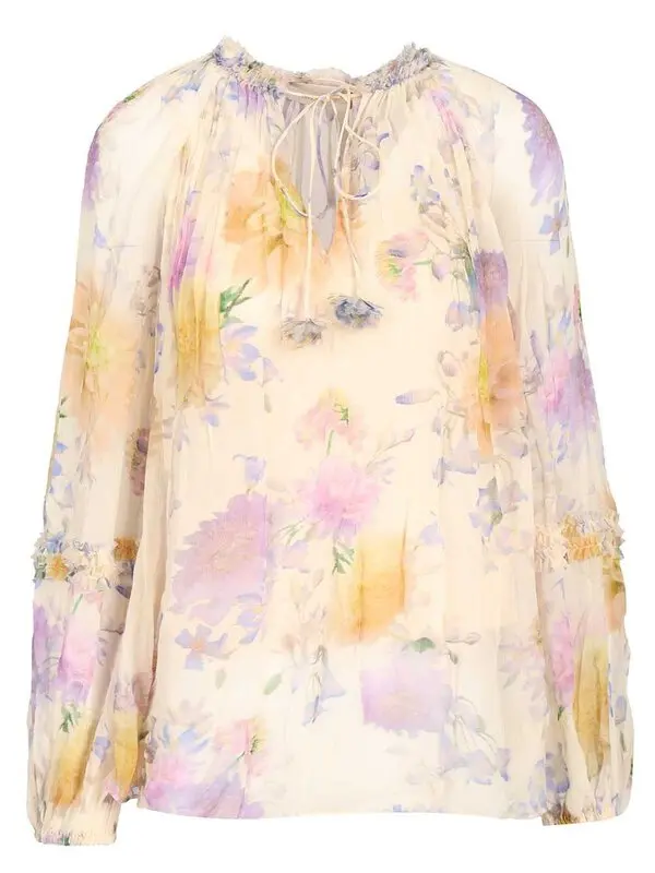Zimmermann Luna Blouse With Puff Sleeves And Ruffles - Multicolor