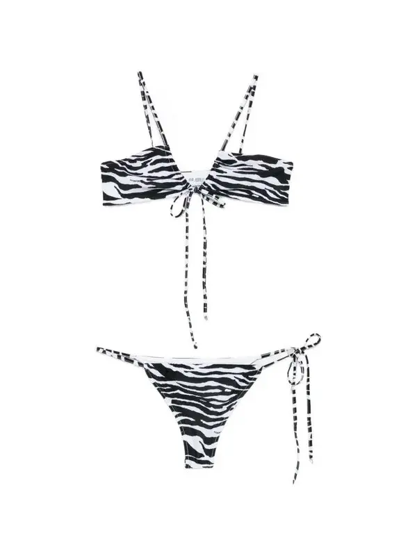 Attico Zebra Print Tie-up Bikini - Black