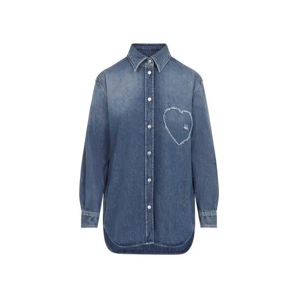 Moschino Heart Detail Denim Shirt - Blue