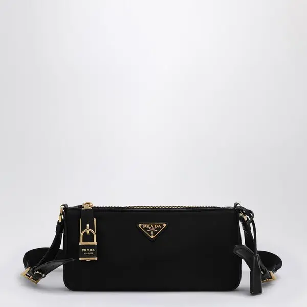 Prada Re-nylon And Leather Bag With Padlock - Black