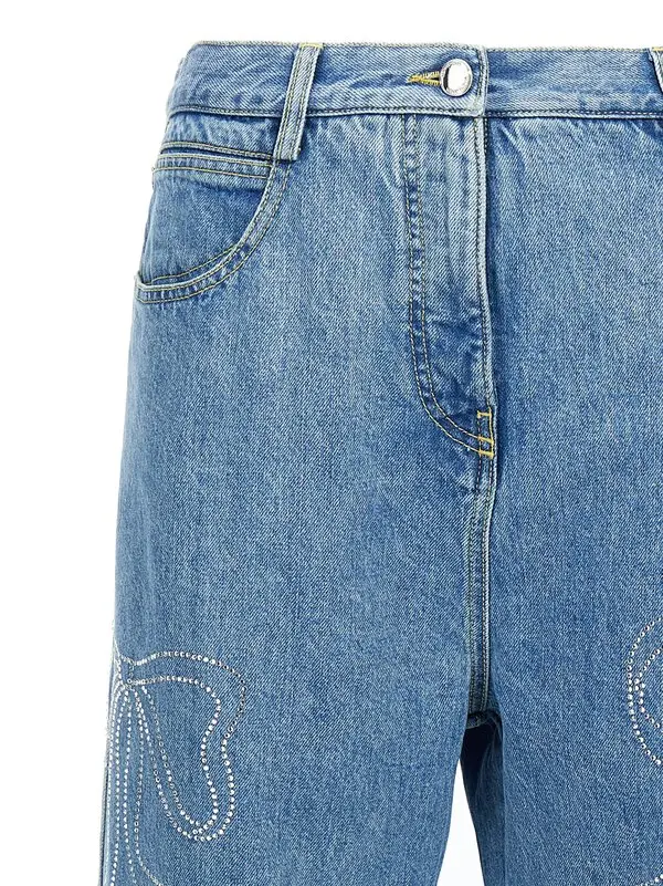 Mach & Mach Crystal Embellished Wide-leg Jeans