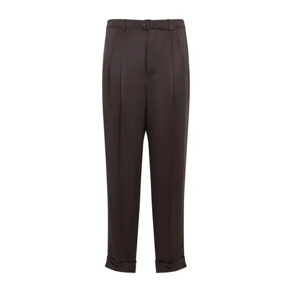 Saint Laurent Silk Double Pleated Trousers - Brown