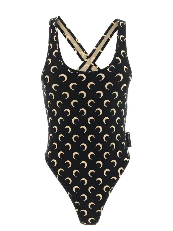 MARINE SERRE Moon" Print One-piece Swimsuit - Black