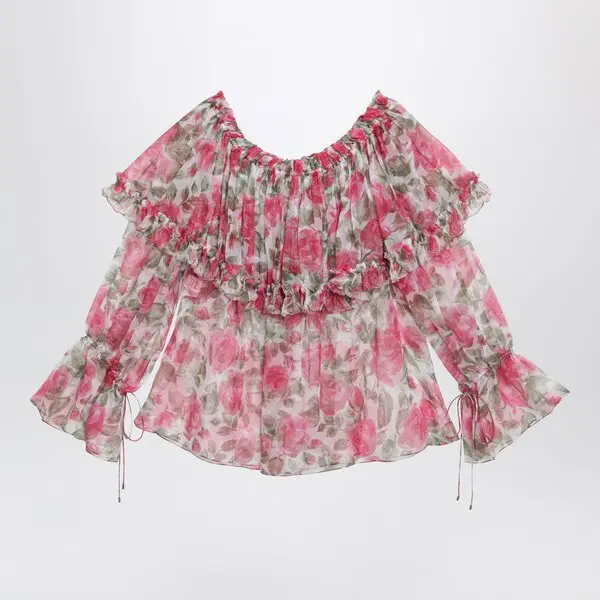 Chloé Puff Sleeve Off-shoulder Top In Silk - Multicolor