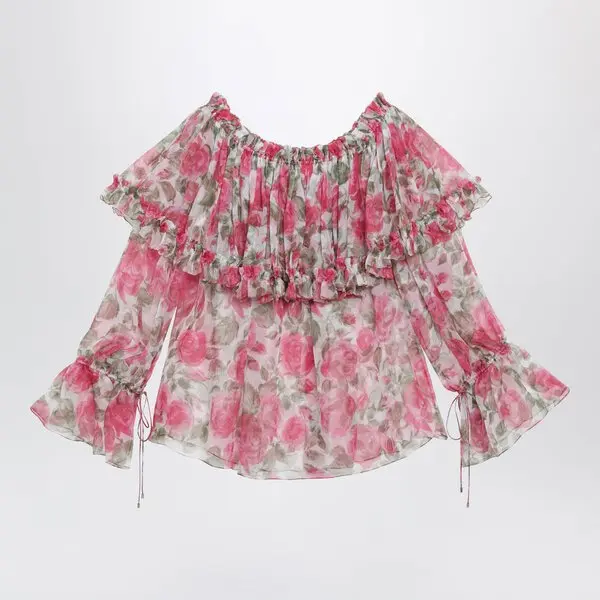Chloé Puff Sleeve Off-shoulder Top In Silk - Multicolor