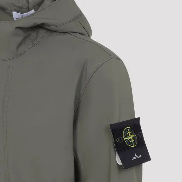 Stone Island Short Parka With Tonal Hood And Logo Patch - Green