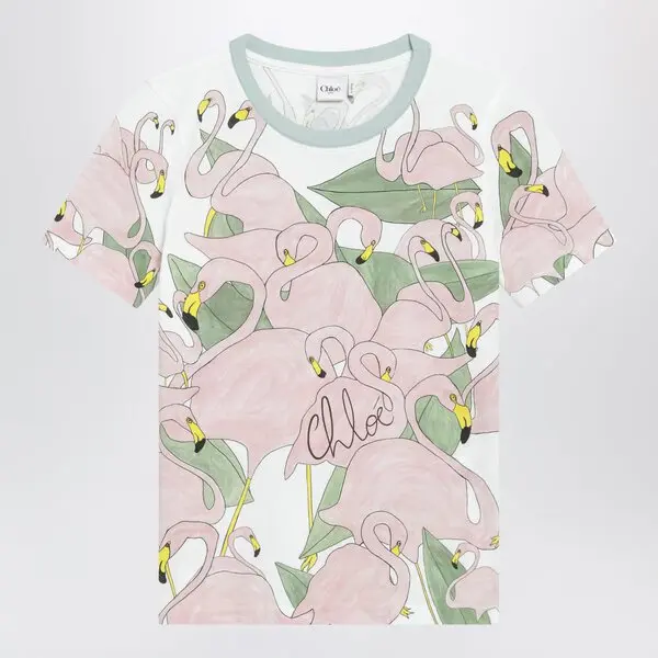 Chloé Baby Fit Crew Neck T-shirt In Organic Cotton Jersey With Flamingo Print - Multicolor
