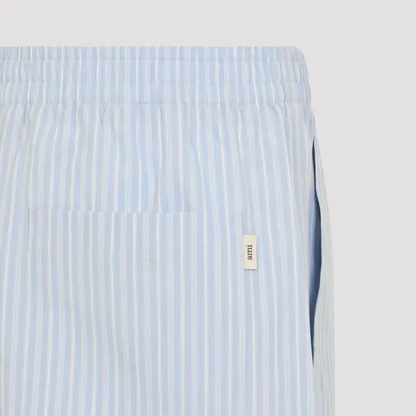 AMI Paris Elasticated Striped Cotton Shorts - Blue