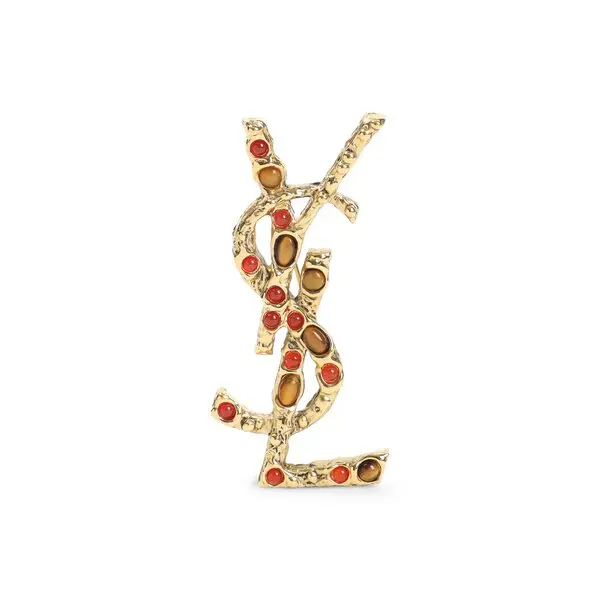 Saint Laurent Cassandre Logo Pin With Mini Stones - Multicolor