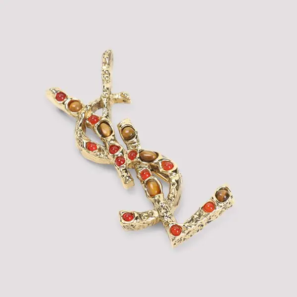Saint Laurent Cassandre Logo Pin With Mini Stones